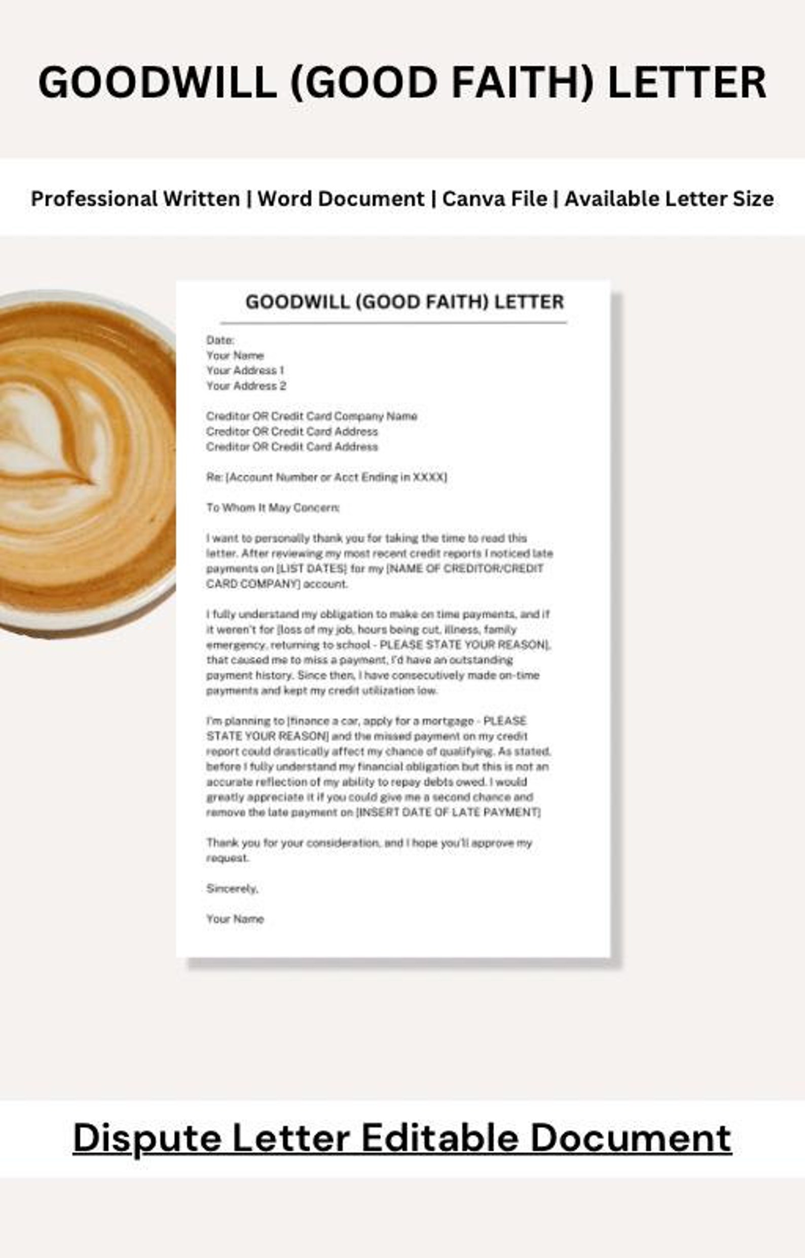 Goodwill (good Faith) Letter - Etsy