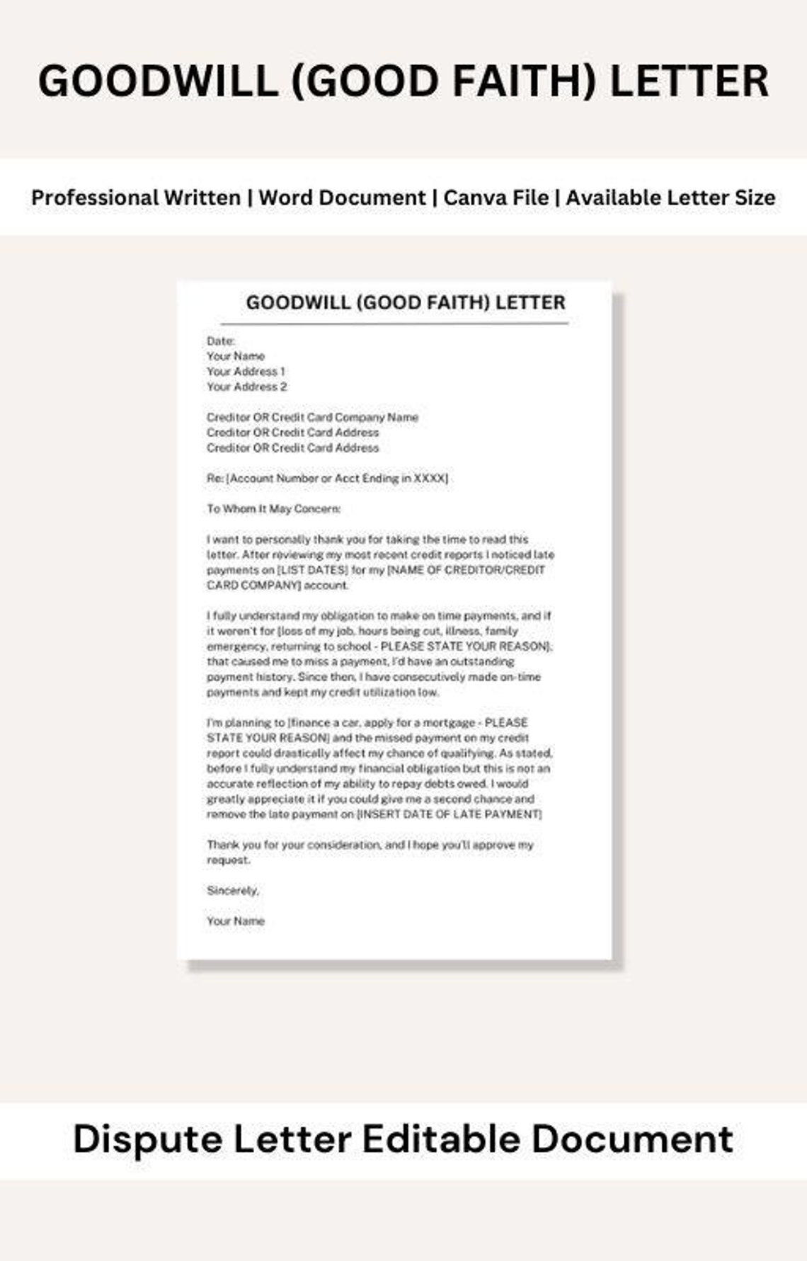 Goodwill good Faith Letter - Etsy