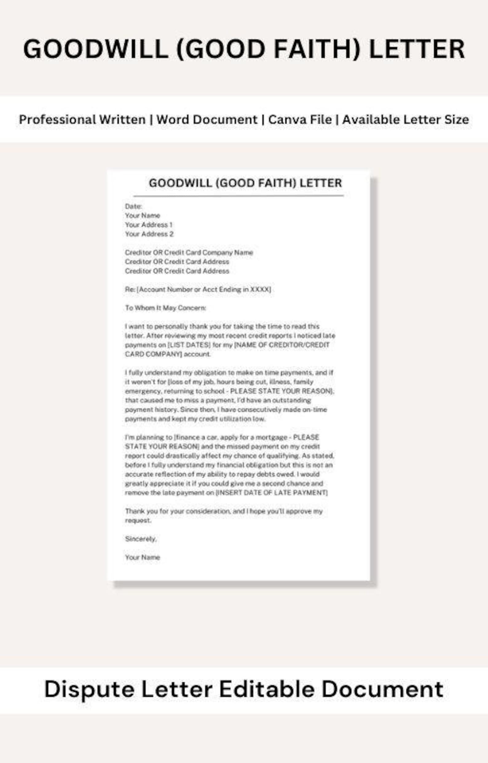 Goodwill good Faith Letter - Etsy