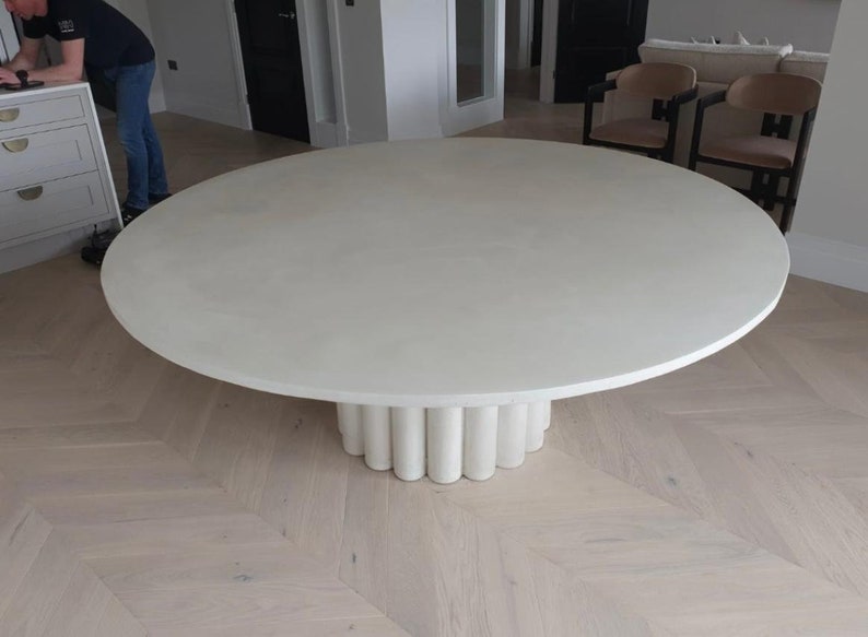 Solid Concrete Fluted Stone Round Dining Table - Etsy UK