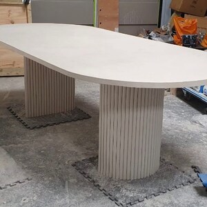 Solid Concrete Stone Pill Oval Shape Dining Table With Half Cylinder ...
