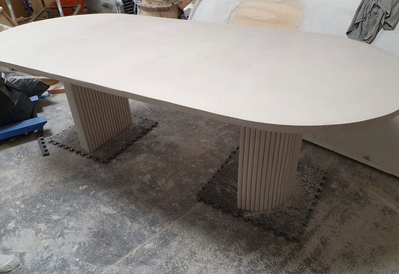 Solid Concrete Stone Pill Oval Shape Dining Table With Half Cylinder ...