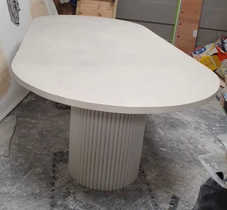 Solid Concrete Stone Pill Oval Shape Dining Table With Half Cylinder ...