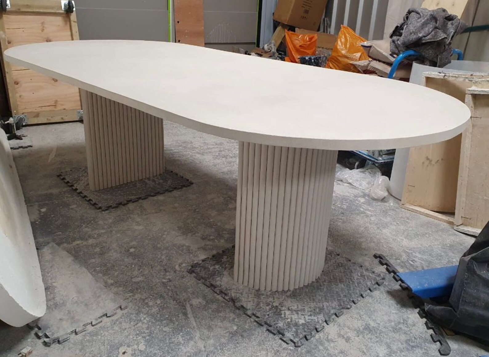 Solid Concrete Stone Pill Oval Shape Dining Table With Half Cylinder ...