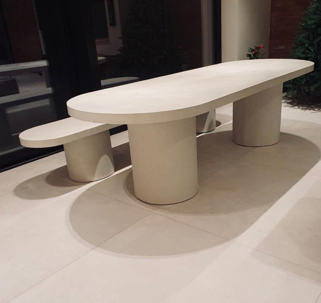 Solid Concrete Stone Pill Oval Shape Dining Table Indoor / Outdoor ...