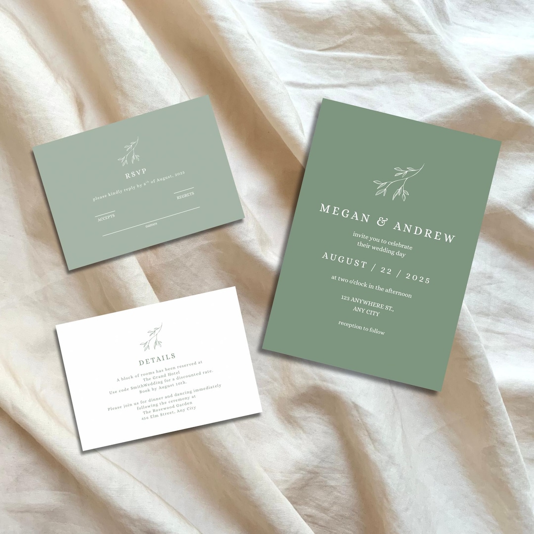 Editable Wedding Invitation Suite, Wedding Invitation Suite Sage ...