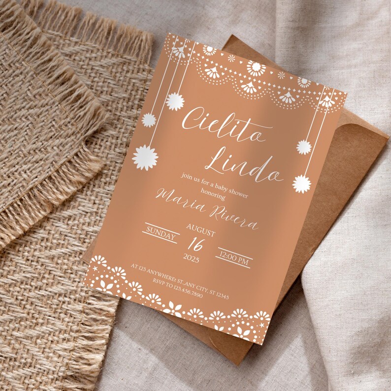 Editable Canva Baby Shower Invite, Papel Picado Mexican Fiesta Baby ...