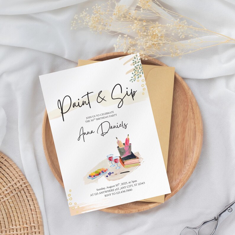 Appetizer and Paint Party Invitation, 30th Birthday Invitation, Wine ...