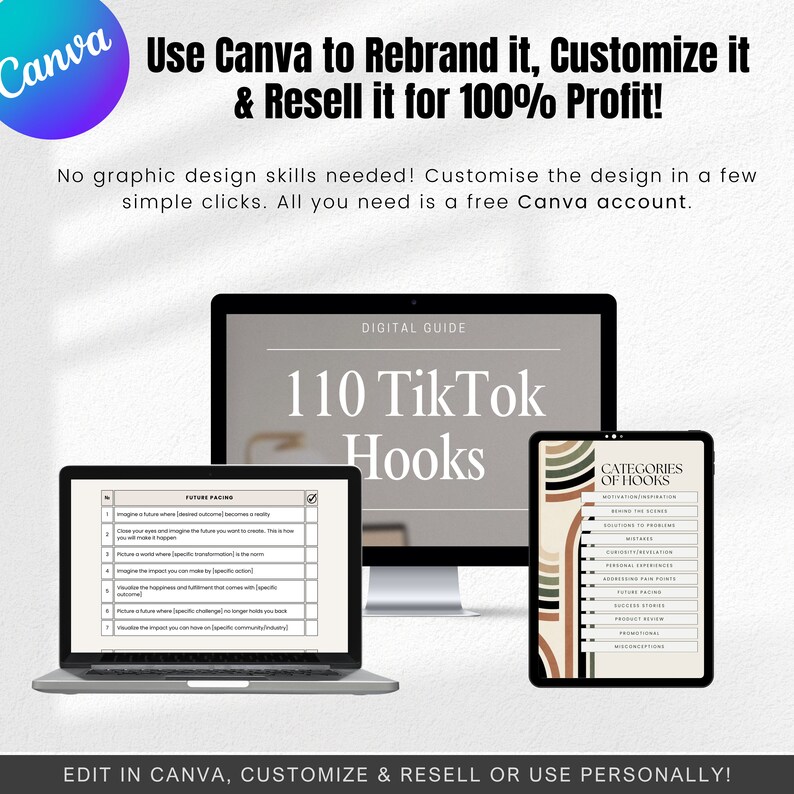 110 Tiktok Hooks Editable Ready-to-use Digital Guide | Social Media ...