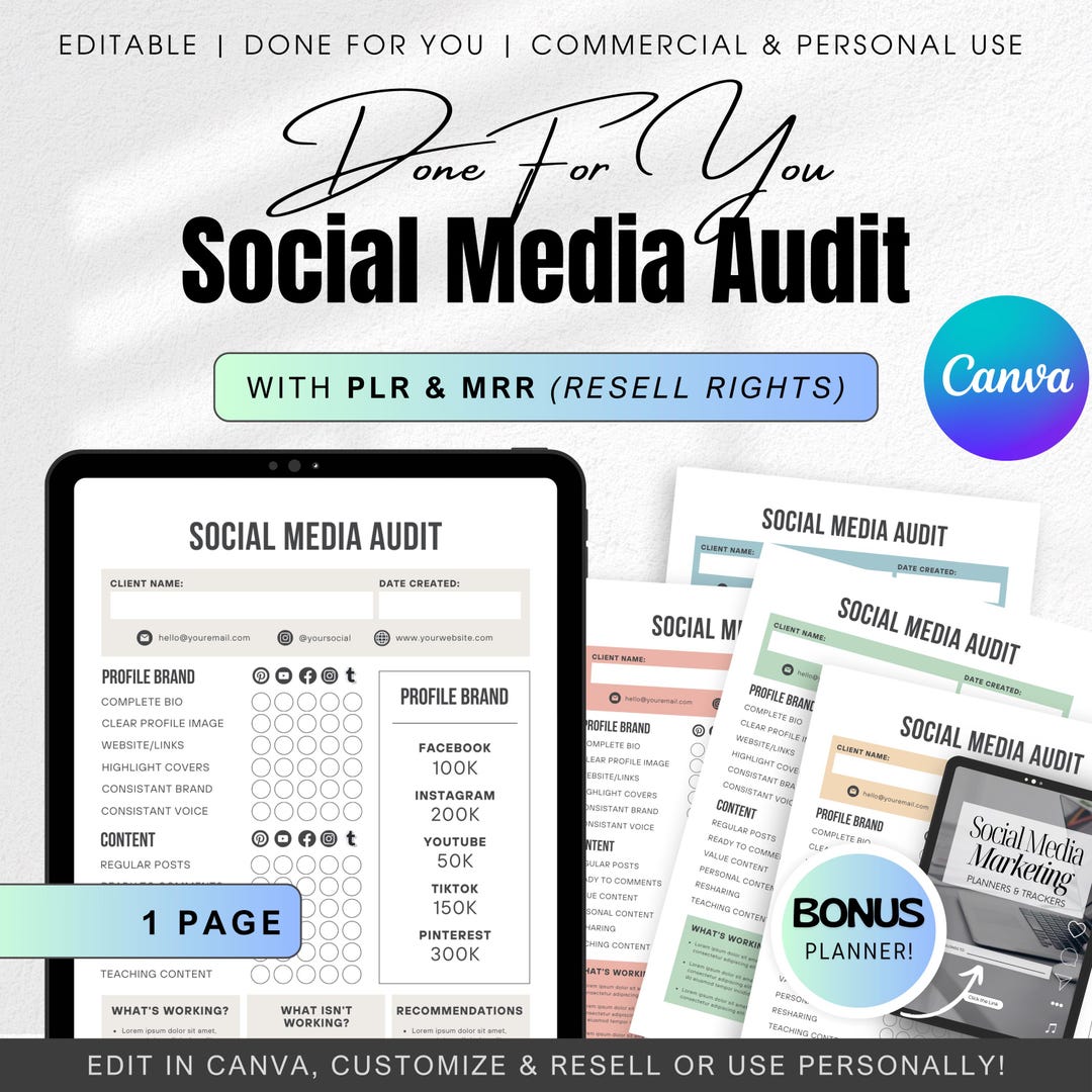 Social Media Audit Template Mrr Plr Canva, Social Media Management ...