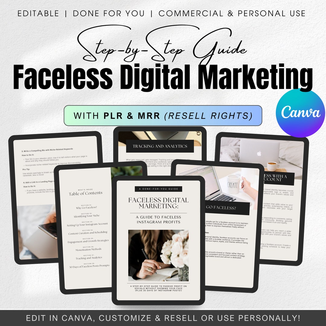 Faceless Digital Marketing Guide Done for You With PLR MRR Resell ...