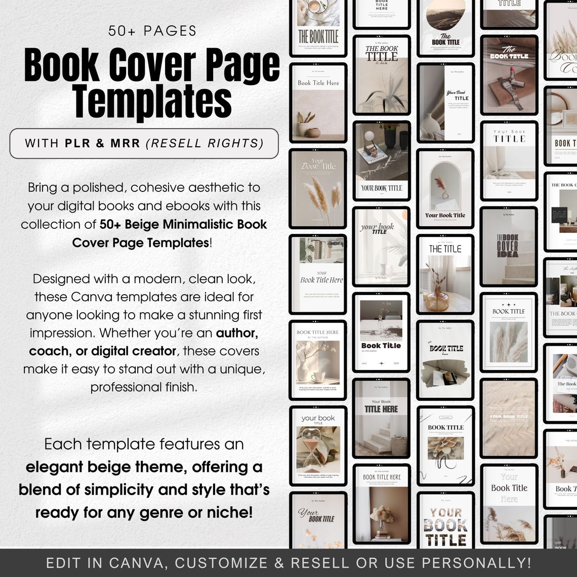 50+ Editable Canva Book Cover Title Page Templates Master Resell Rights ...