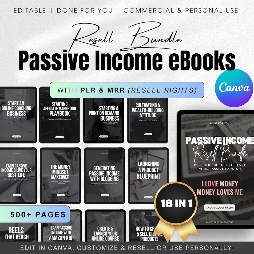 18 Ultimate Passive Income E-books Master Resell Rights, Done for You Faceless Digital Products ...