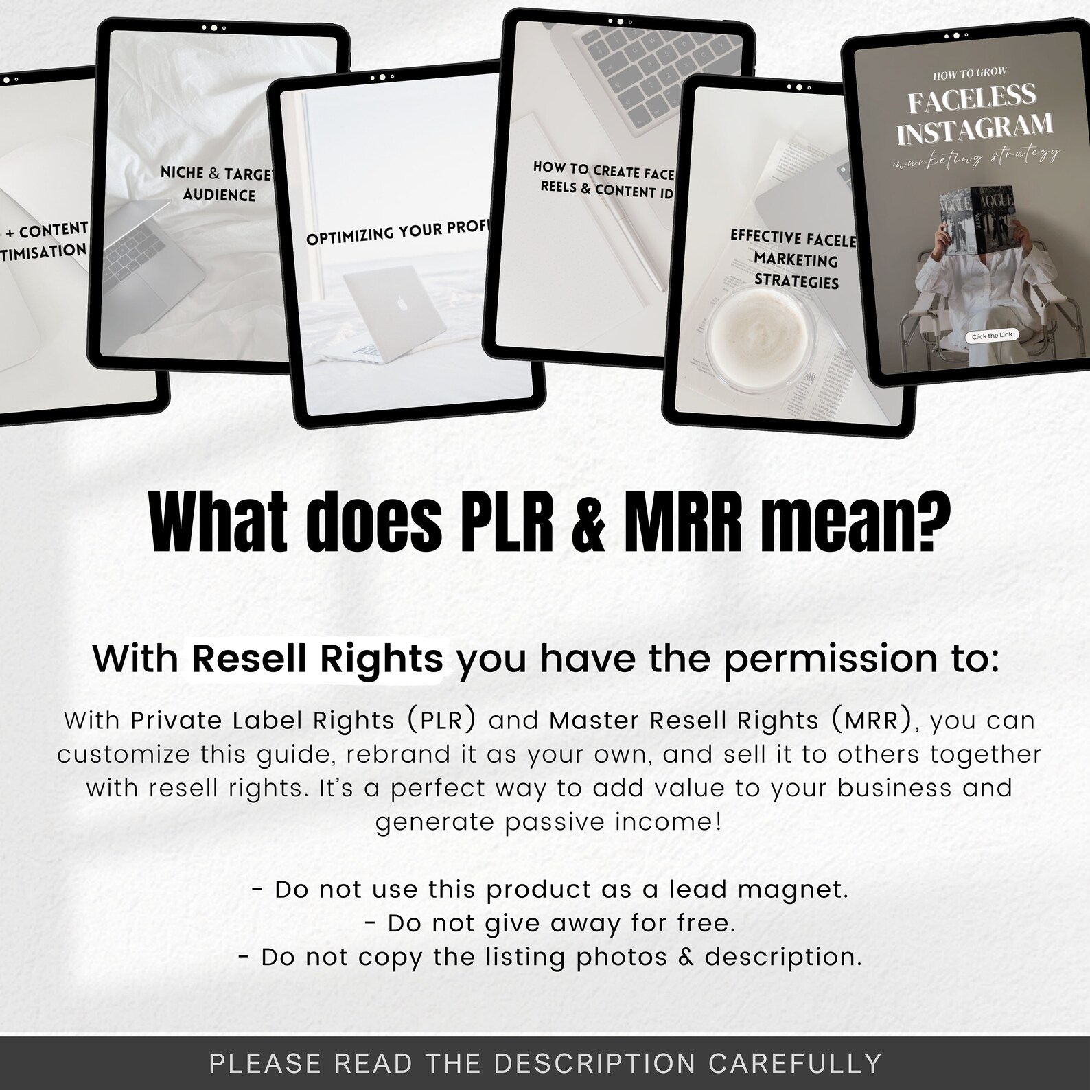 Faceless Instagram Growth Starter Guide MRR PLR Digital Social Media Marketing DFY Canva Ebook ...