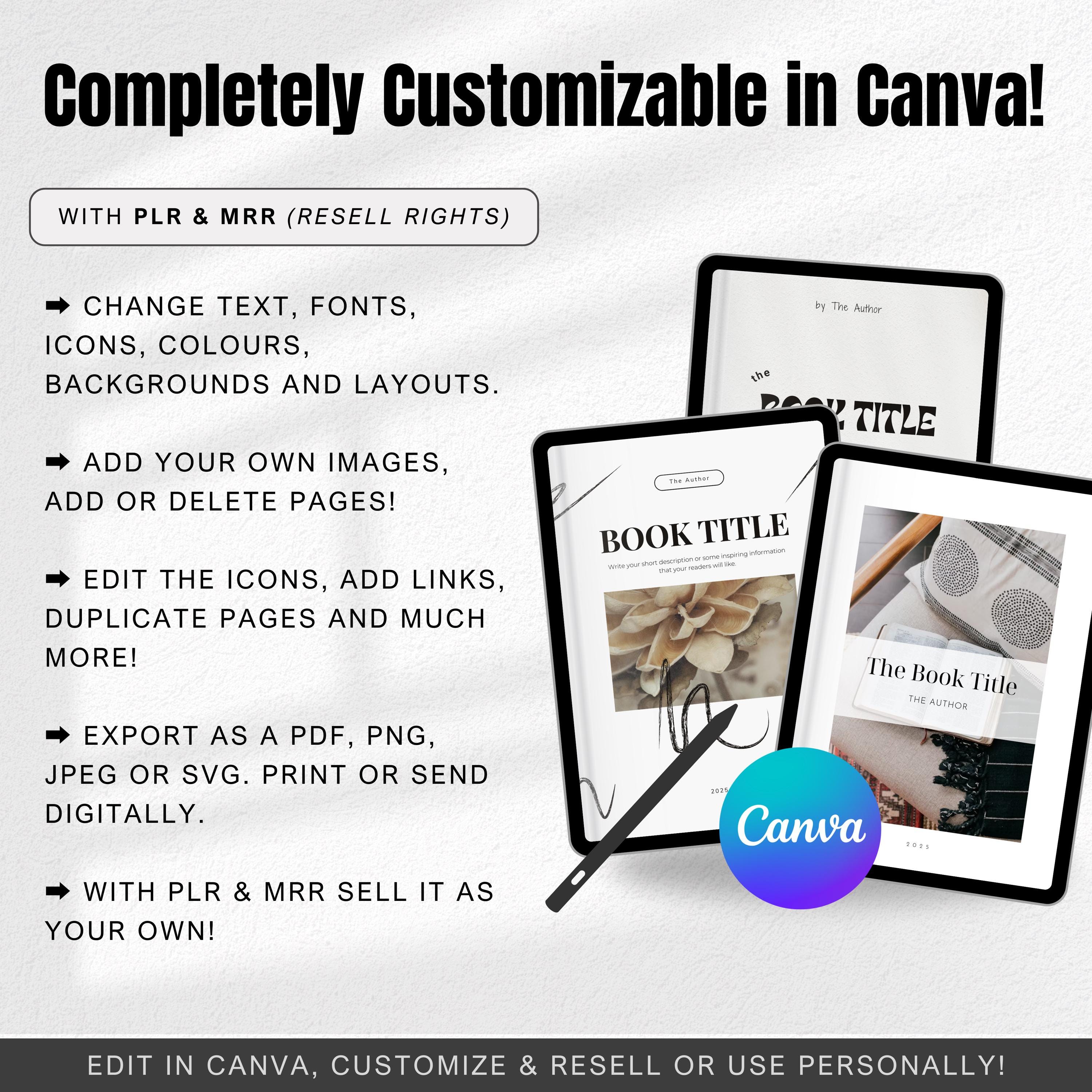 50+ Editable Canva Book Cover Title Page Templates Master Resell Rights ...