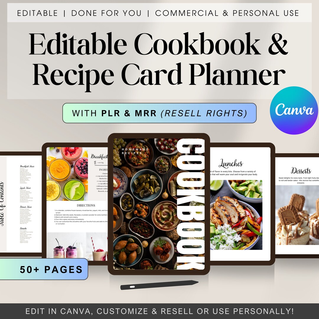 Editable Cookbook Template & DIY Recipe Card Planner Canva Recipe Book ...
