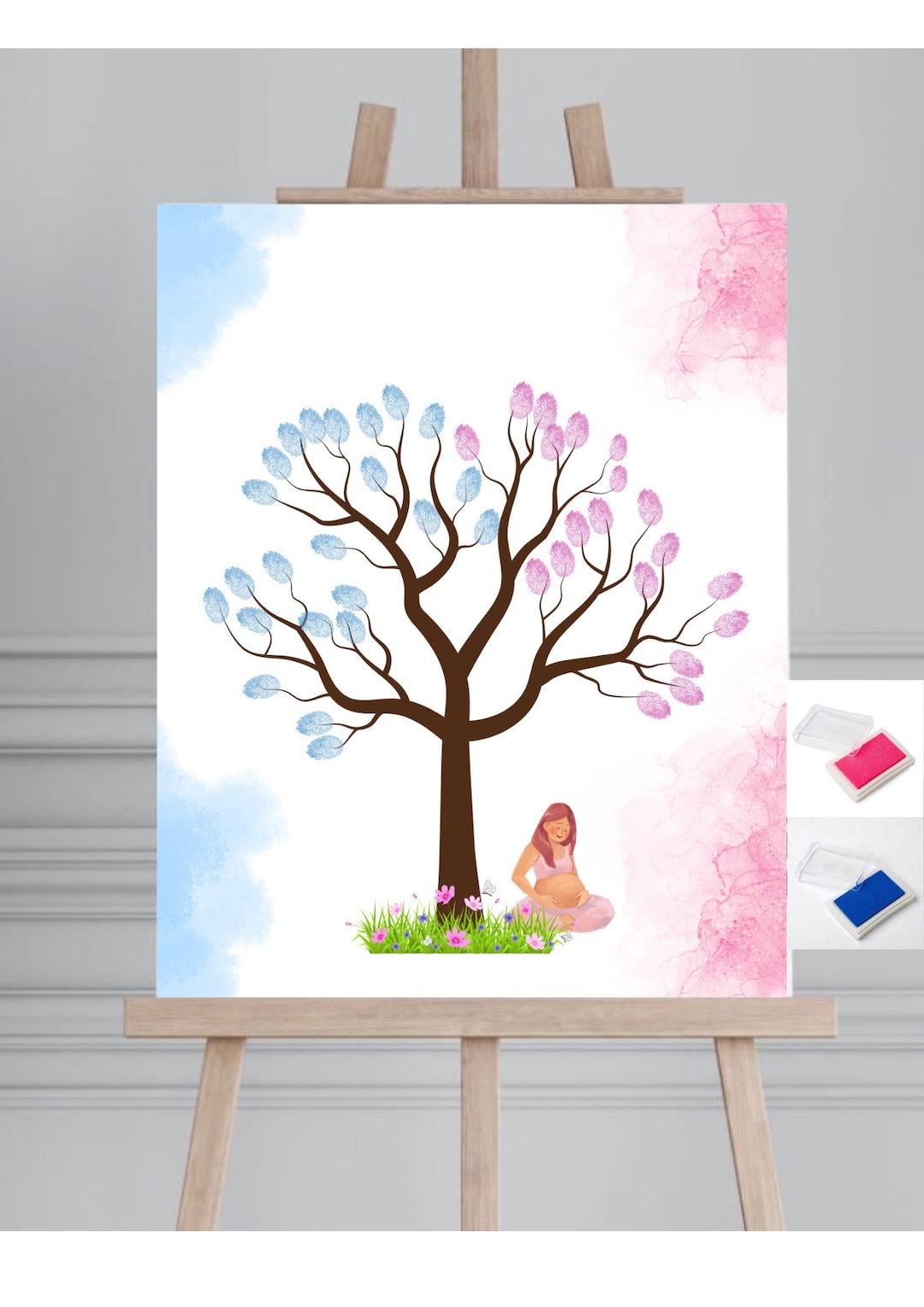 Gender Reveal Fingerprint Tree | A3 Print or 40x60 Canvas | Baby Shower ...