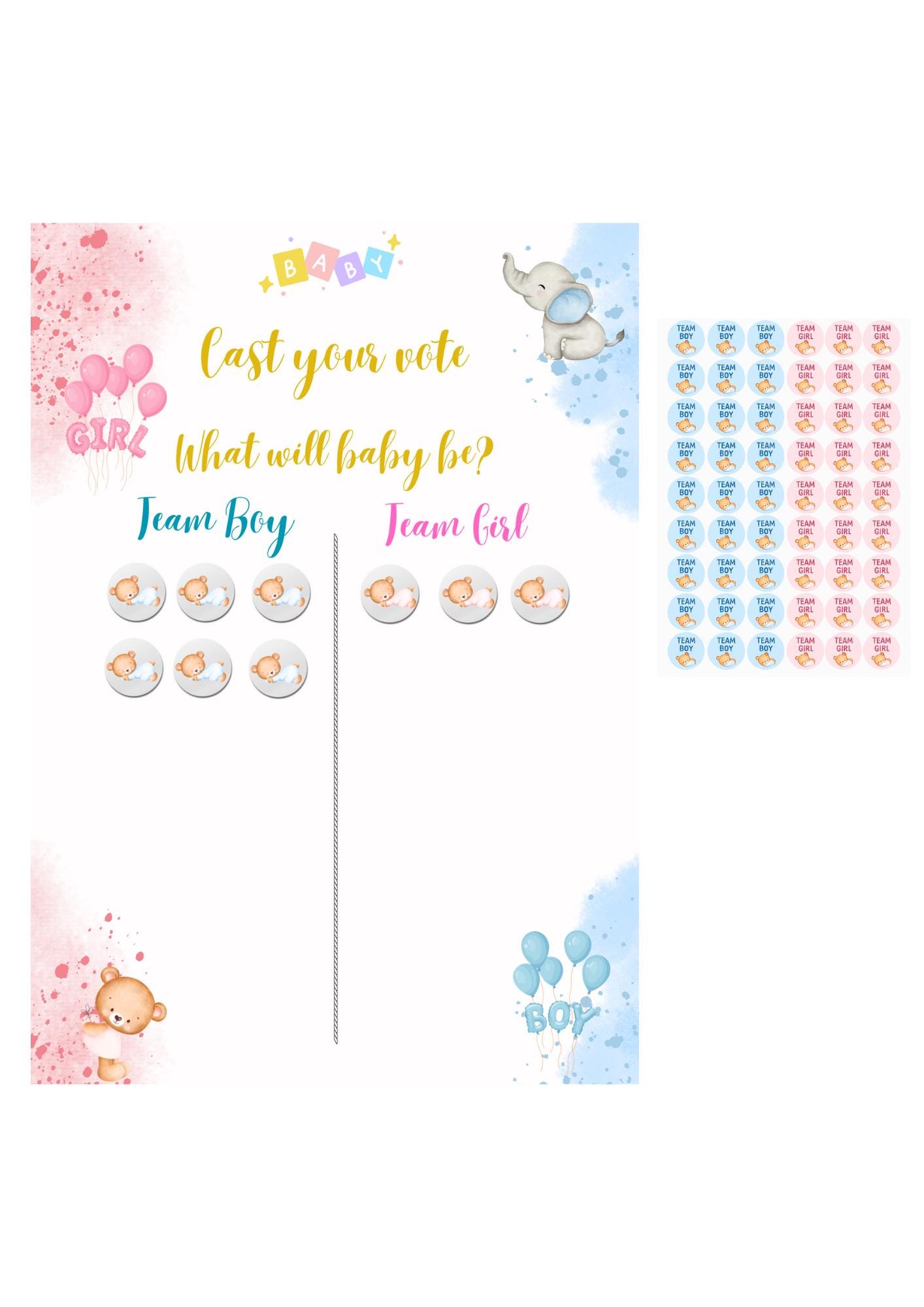 A3 "team Boy Vs. Team Girl" Gender Reveal Sheet - Digital Printable ...
