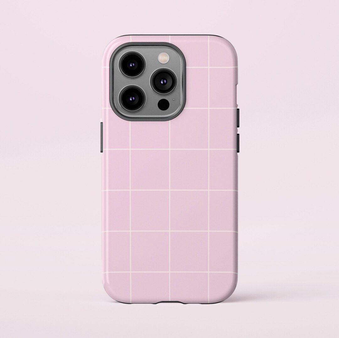 Pink and White Grid Phone Case for iPhone 15 14 13 12 Pro SE Tough Case ...