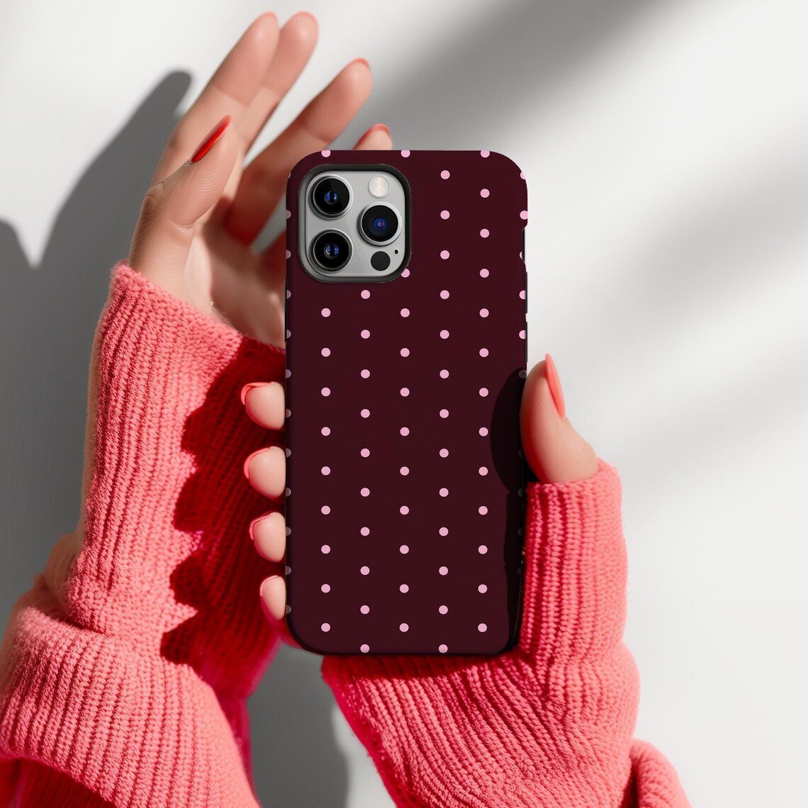 Maroon Polka Dot iPhone Case: Retro Minimalist Phone Cover - Etsy