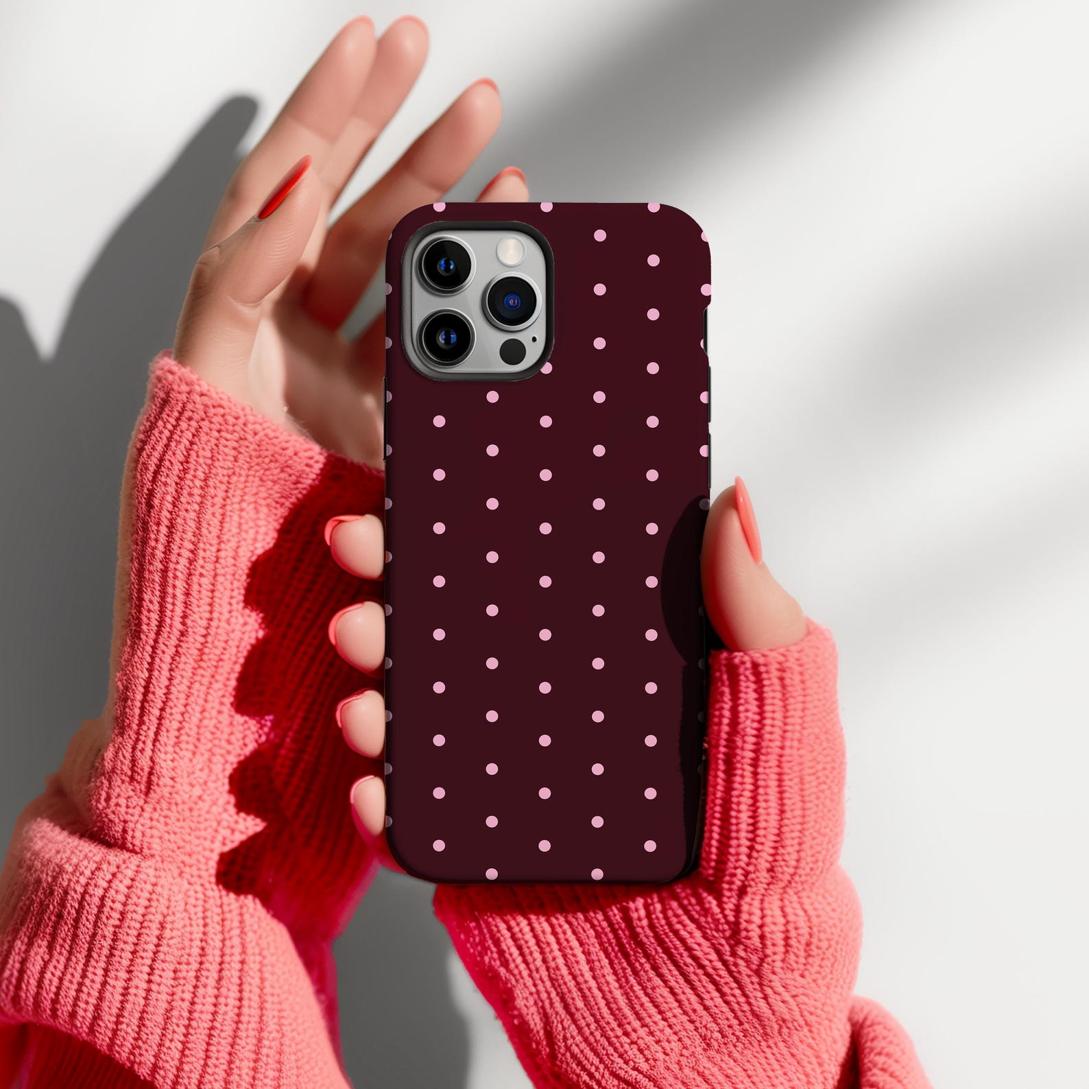 Maroon Polka Dot iPhone Case: Retro Minimalist Phone Cover - Etsy