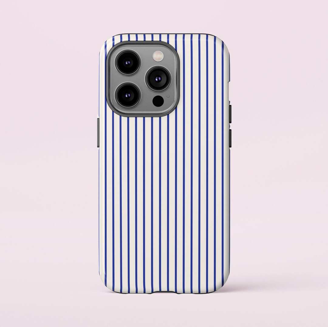 Stripes Phone Case Aesthetic Blue and White Striped Cover for iPhone 15 ...