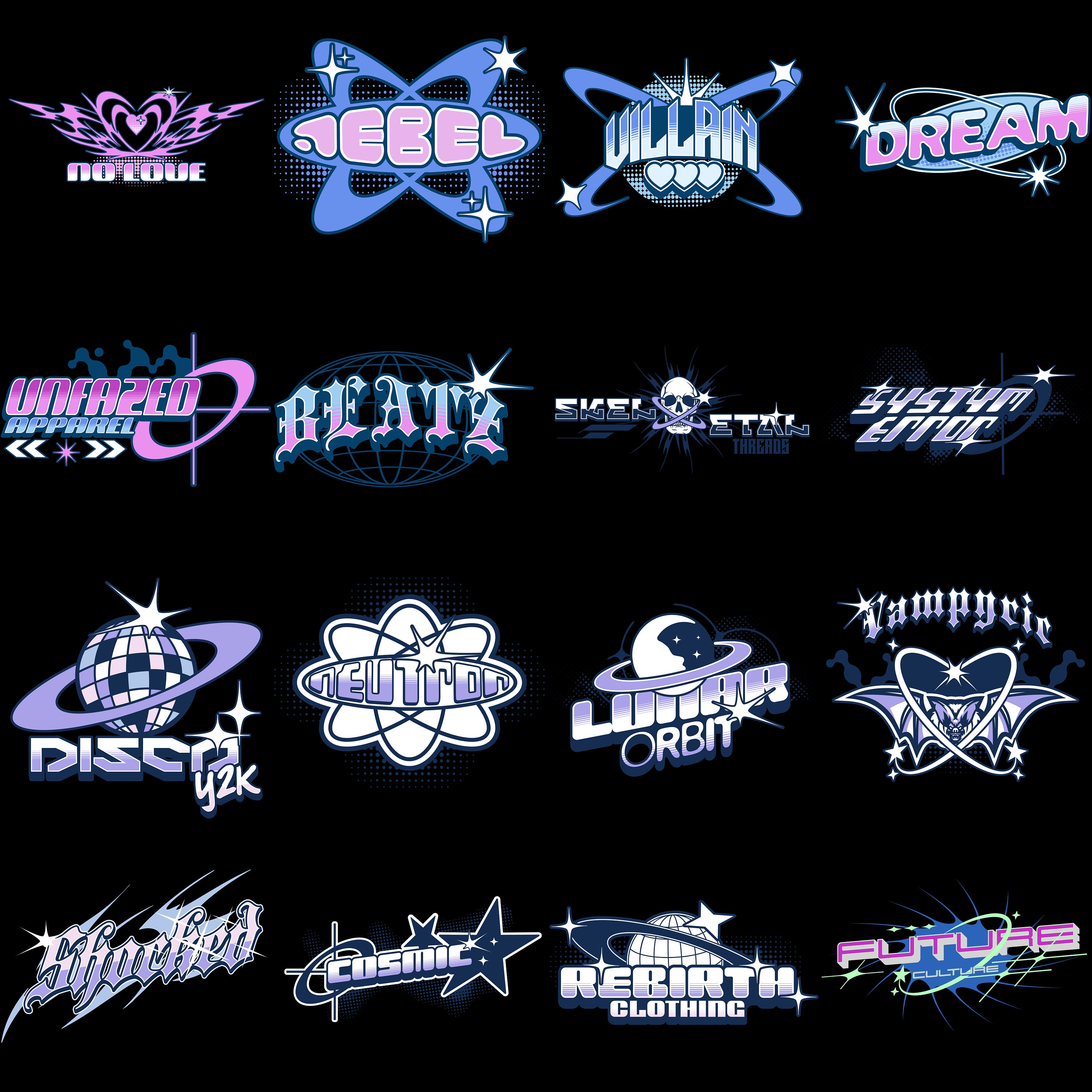 140 Y2k Logo Designs, Premium Y2k Logo Bundle, 2000s Aesthetic ...