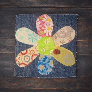 Denim Patchwork Flower Patch, Handmade Fabric Patch, 4x4 Inches, Denim ...