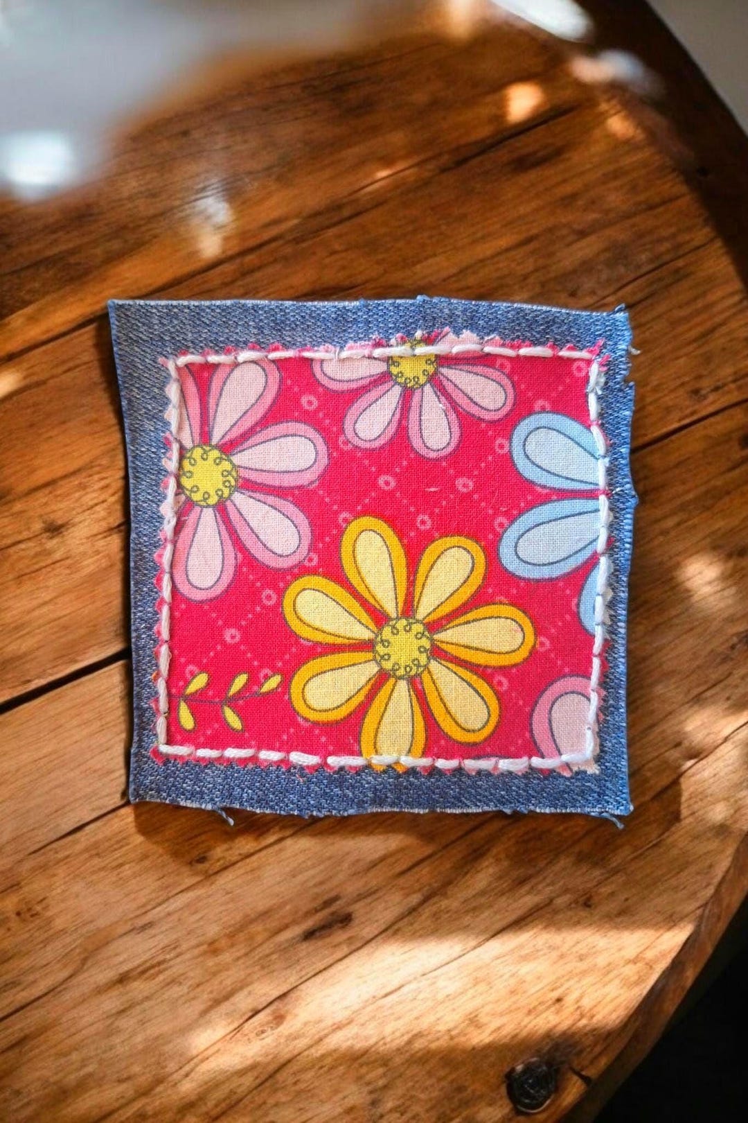 Denim Flower Patch, Boho Patch, Retro Fabric Patch, 4x4 Inches ...