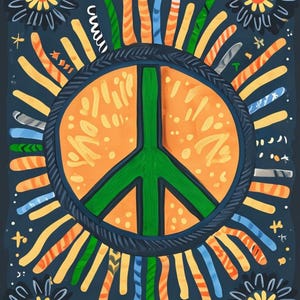 Peace Sign Art Print, Colorful Ecletic Illustration for Home Decor ...