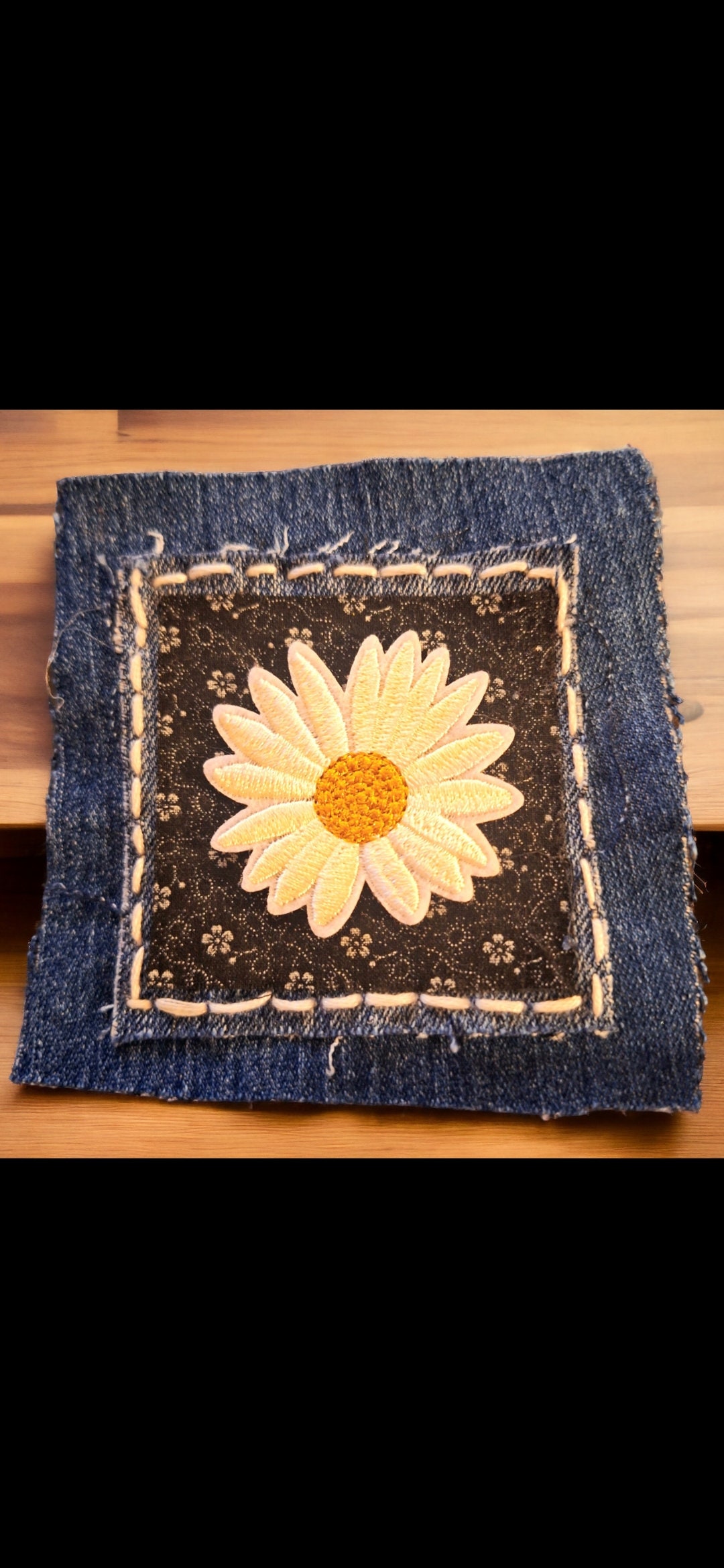Upcycled Denim Boho Patch, Applique Patch, Daisy Patch, Boyfriend Jeans ...
