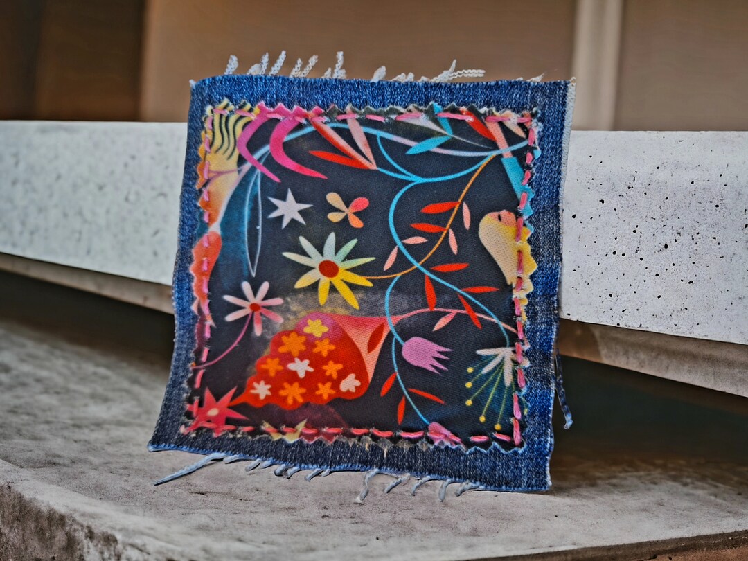 Unique Vintage Fabric Patch, 4x4 Inches, Colorful Applique, Bag Patch ...