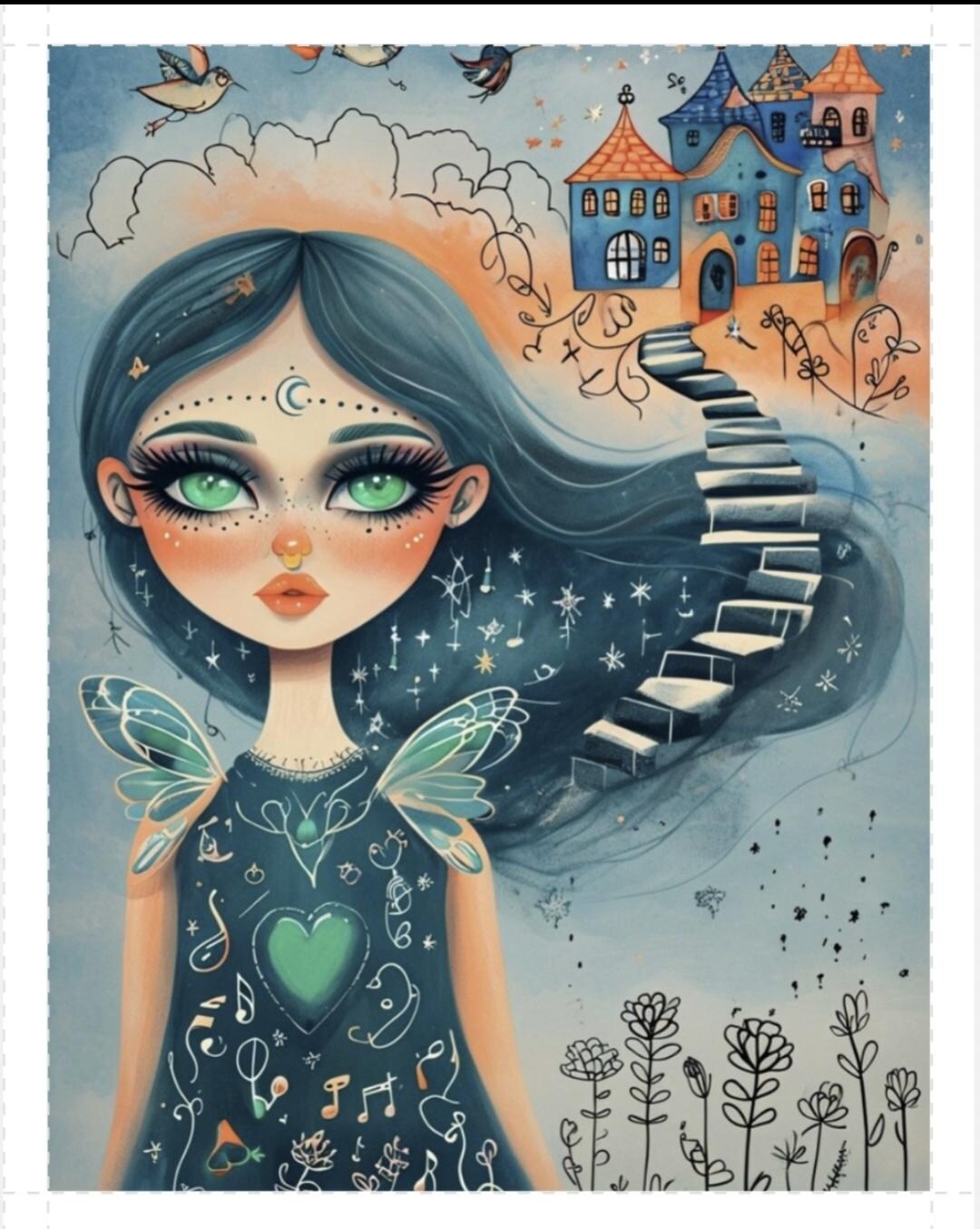 Abstract Fairy Art Print, Colorful Ecletic Illustration for Home Decor ...