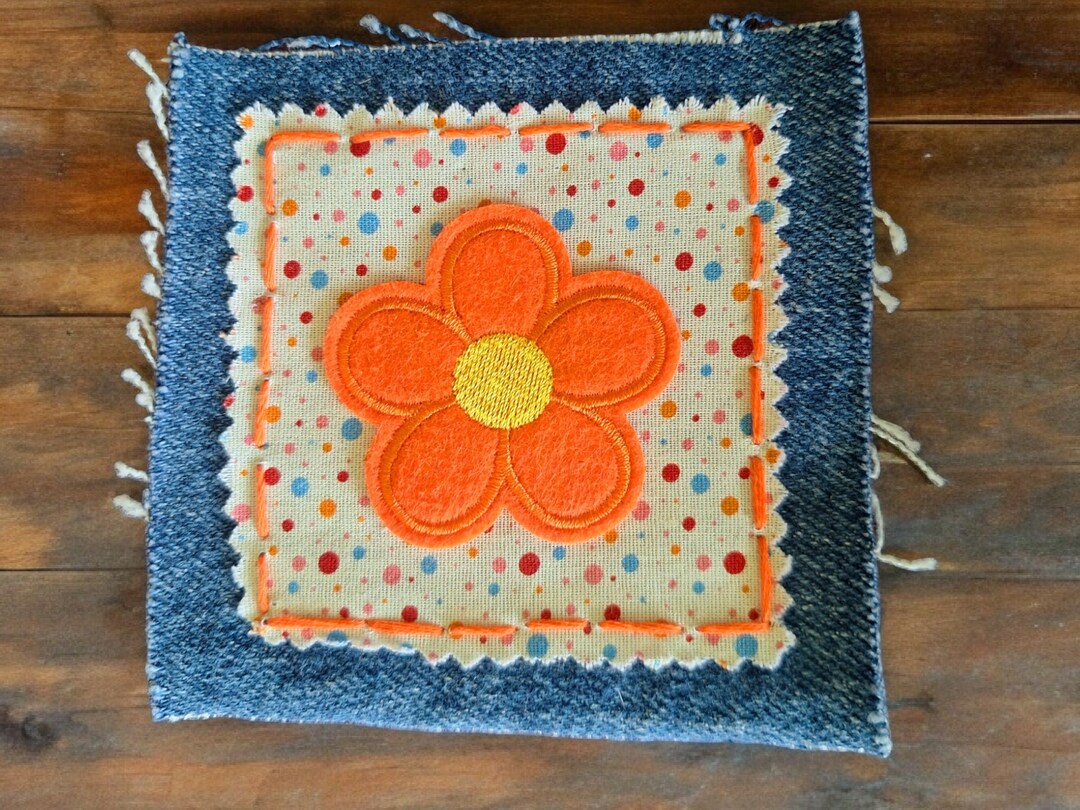 Orange Daisy and Polka Do Patch, 4x4 Inches, Boho Patch, Denim Patch ...