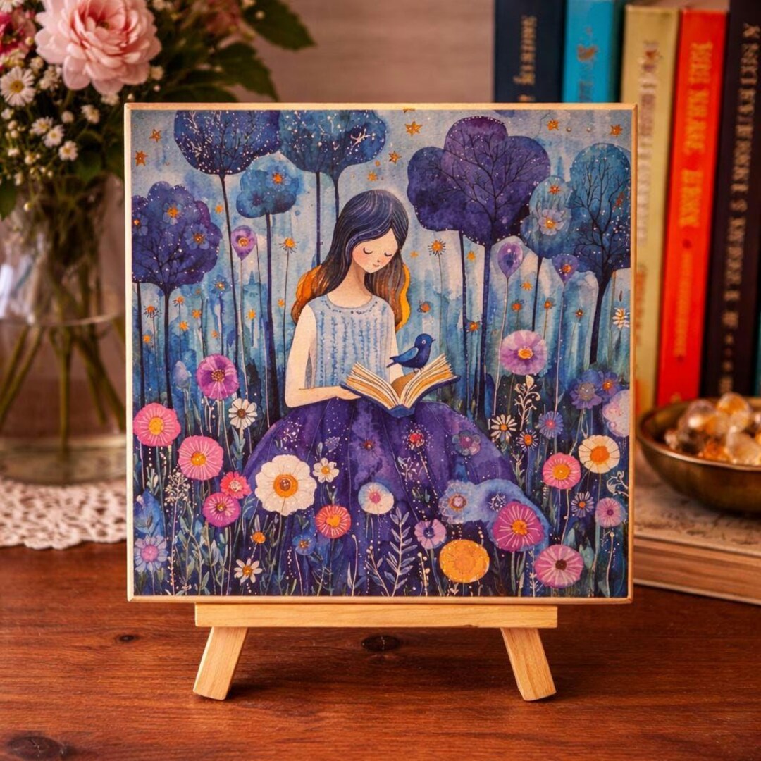 Reading Garden Folk Art Mini Easel Sign | 6x6 Tiered Tray Decor - Etsy