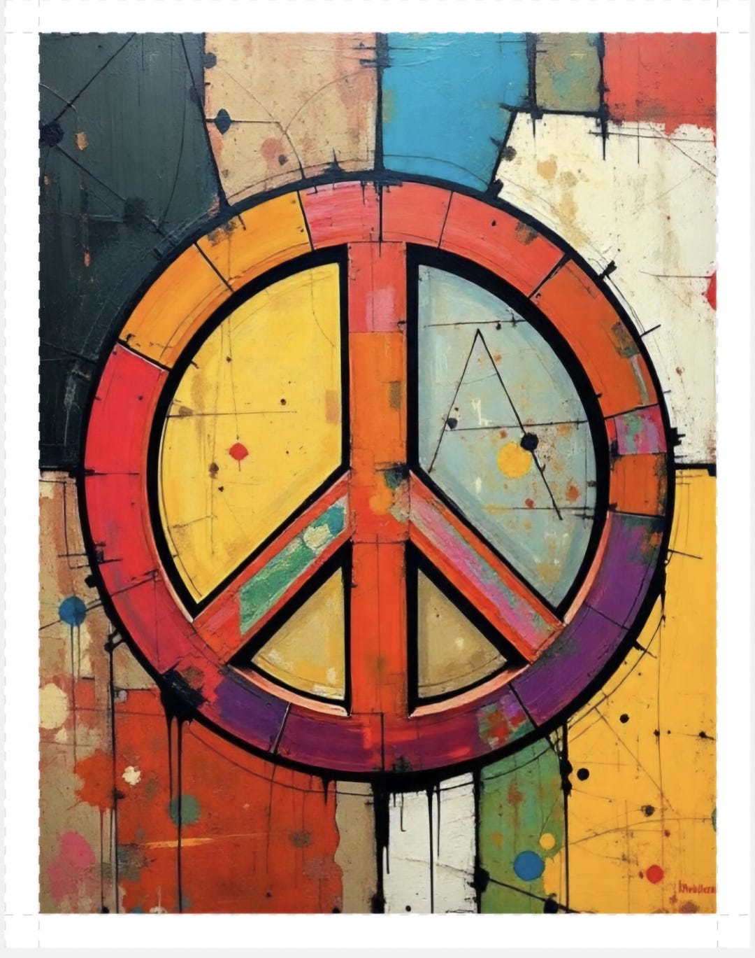 Peace Sign Cubism Art Print: Colorful Boho Home Decor - Etsy
