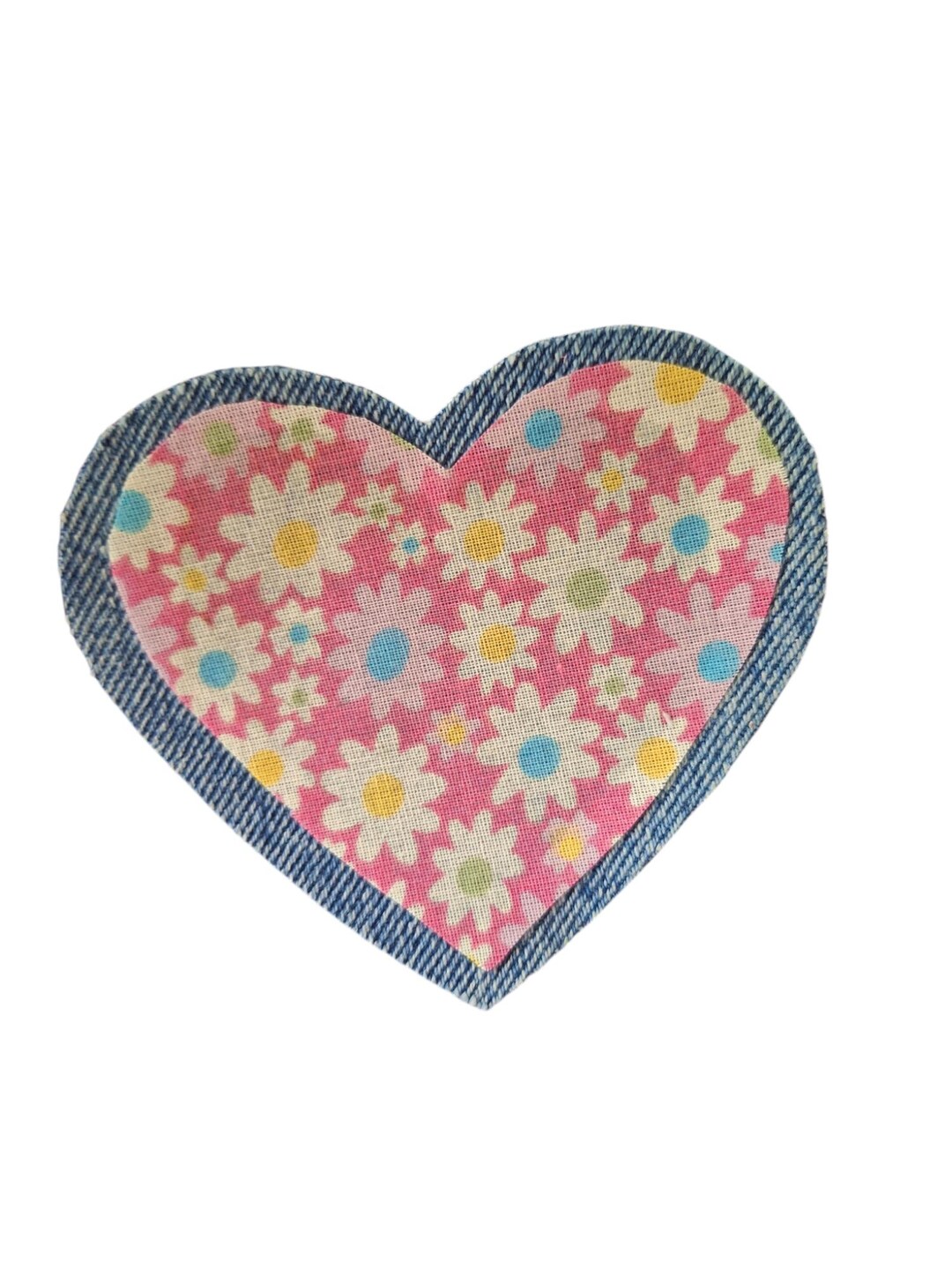 Denim Heart Patch, Denim Patch, Pink Print Denim Patch, Flower Patch ...