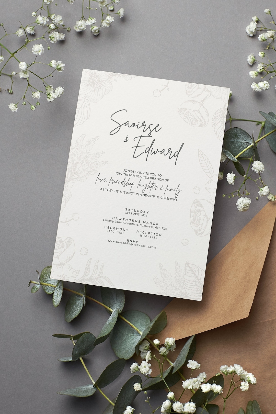 Rustic Farmhouse Wedding Invitation, Editable Template, 5" X 7", Invite ...
