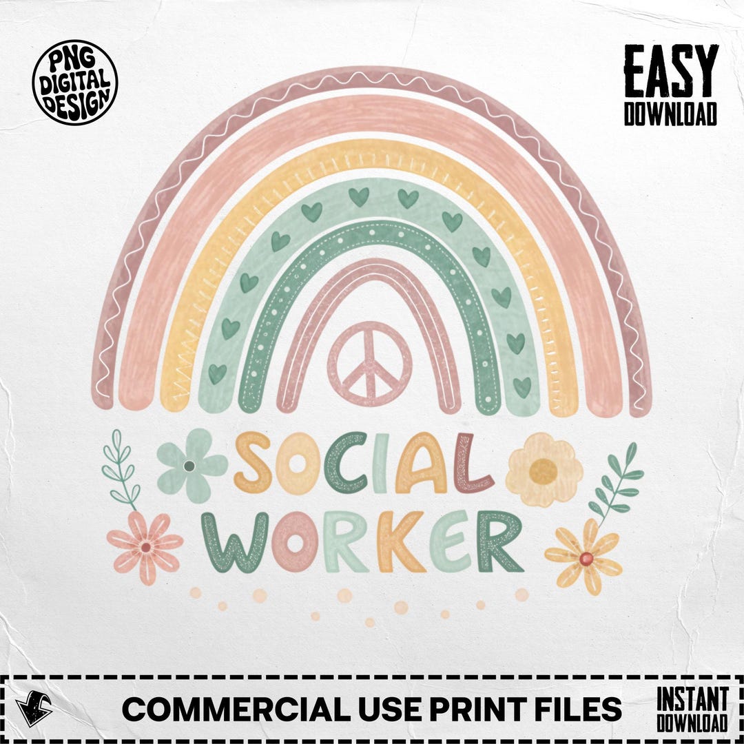 Social Worker Rainbow Digital PNG File, Pastel Colors Clipart, Boho ...
