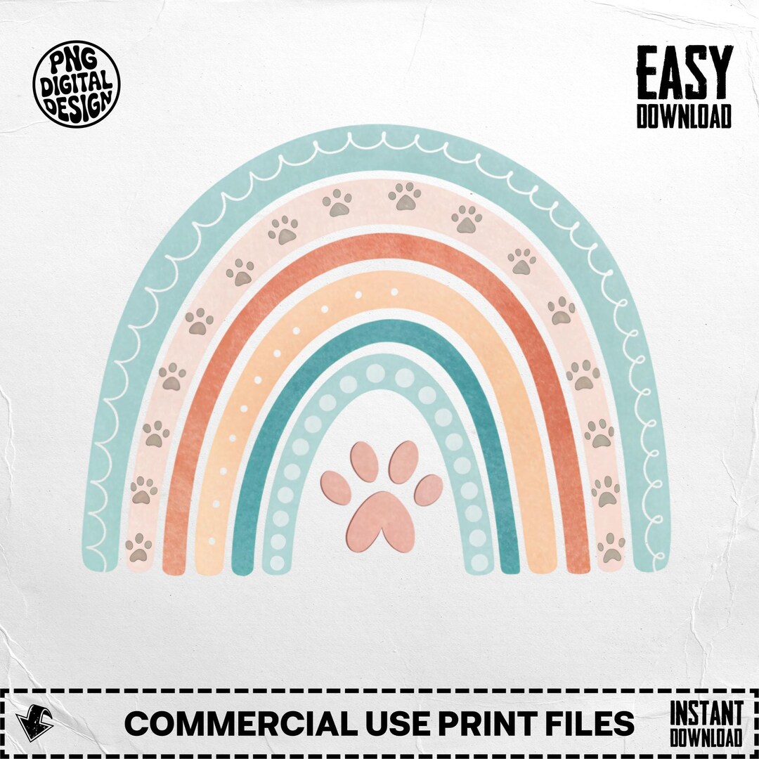 Rainbow Dog Paw Print Digital PNG File, Puppy Rainbow Printable, Pet ...