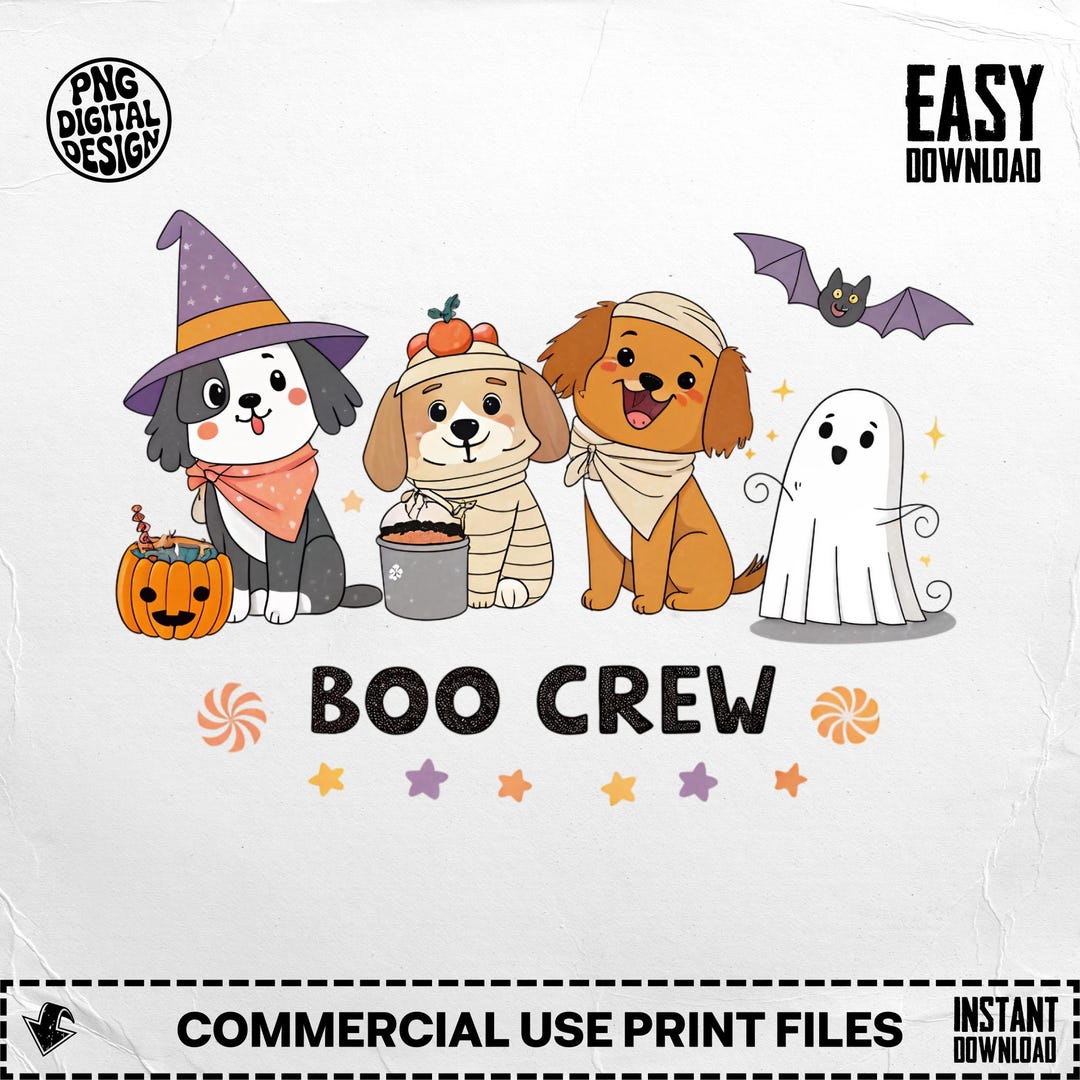 Boo Crew Dogs Halloween Digital PNG File, Cute Puppy Costume Party Art ...