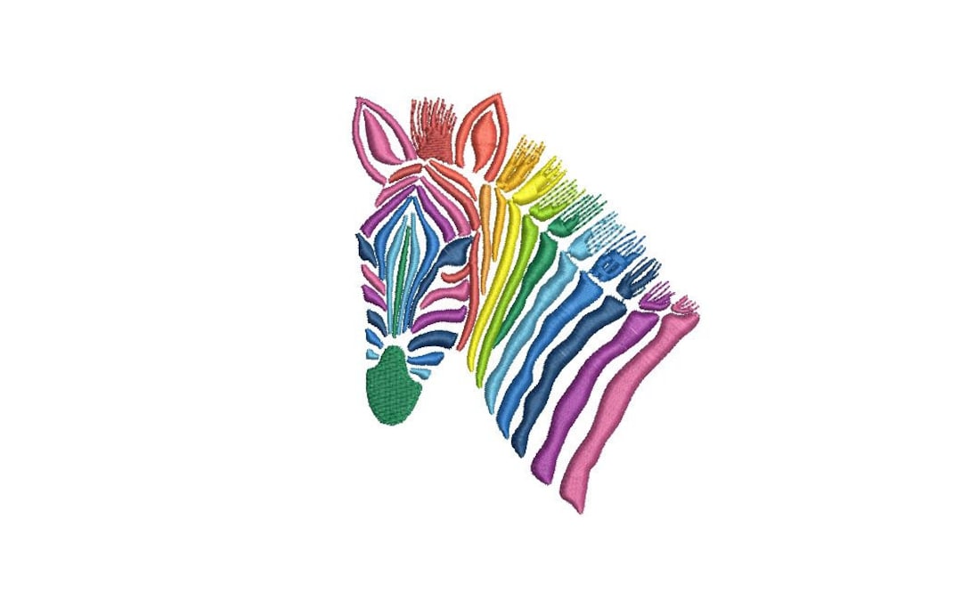 Rainbow Zebra Head Face Urban Modern Machine Embroidery File Design 4x4 ...