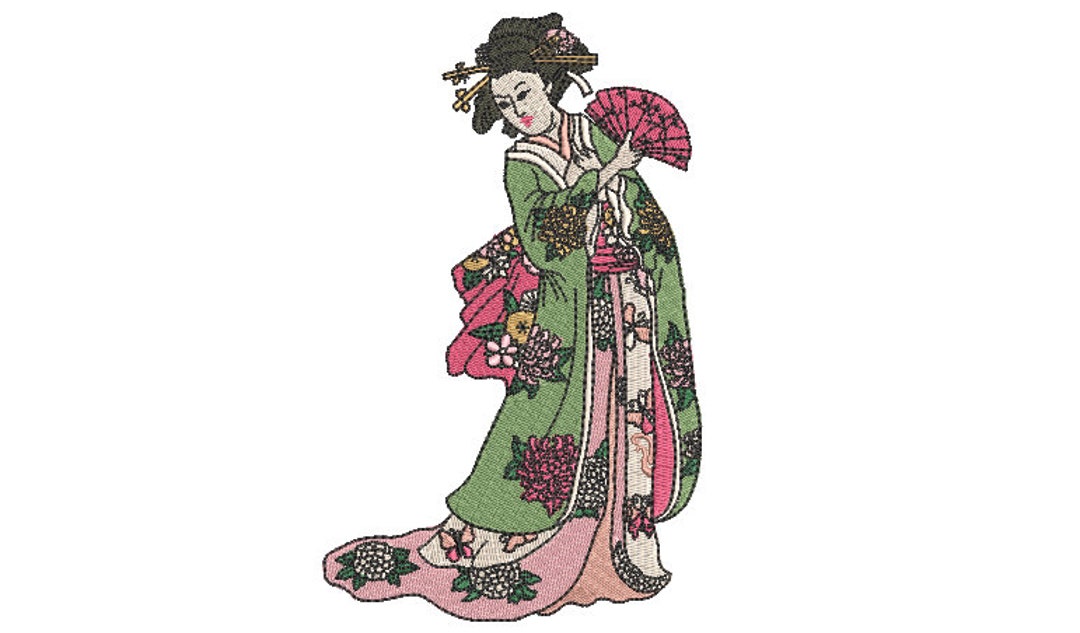Japanese Geisha Embroidery Design - Machine Embroidery File Design ...