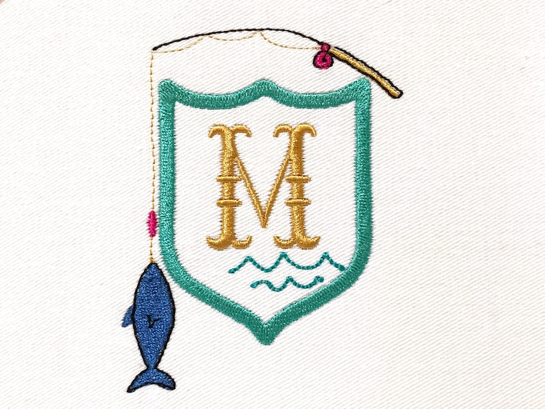 Fishing Crest Machine Embroidery File Design 4x4 Inch Hoop - Monogram ...
