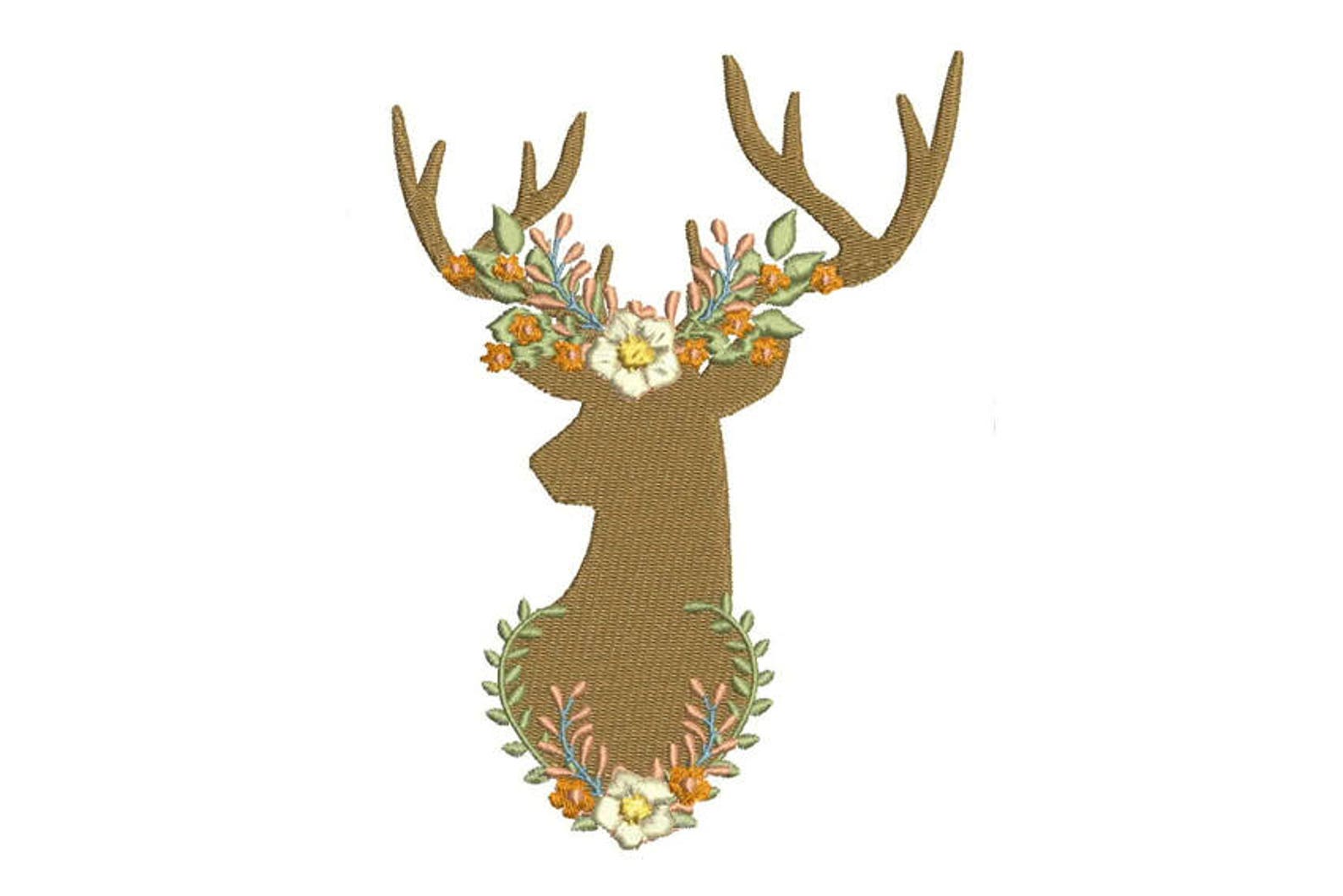 Boho Deer Antlers With Peach Flowers 2 Bohemian Machine Embroidery File ...