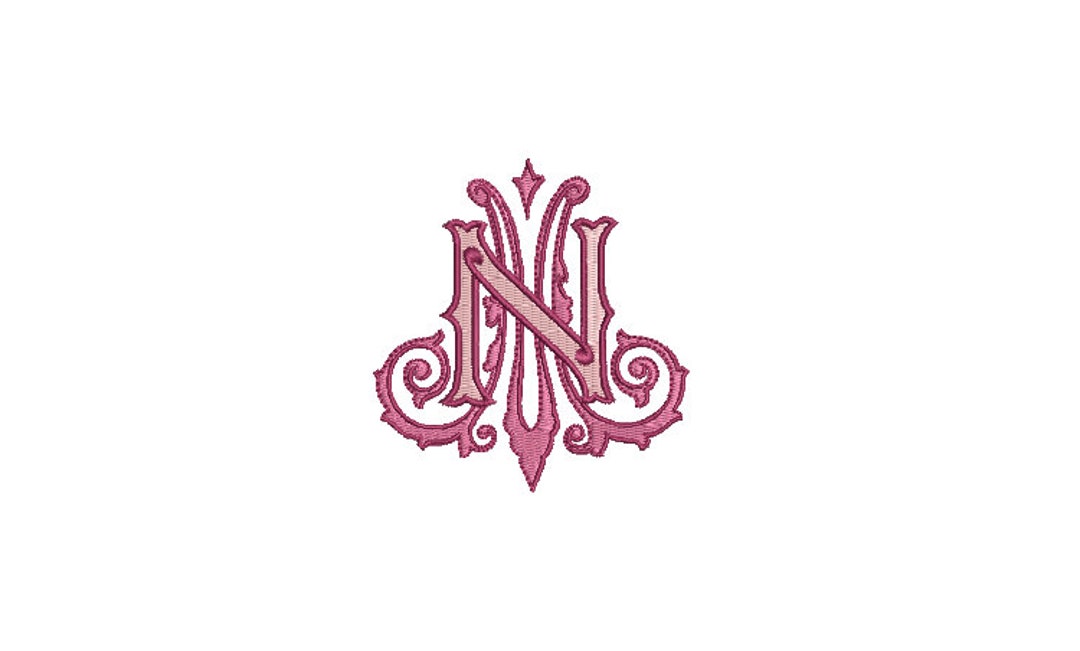 Antique M N Monogram or N M - Machine Embroidery File Design - 3x3 Inch ...