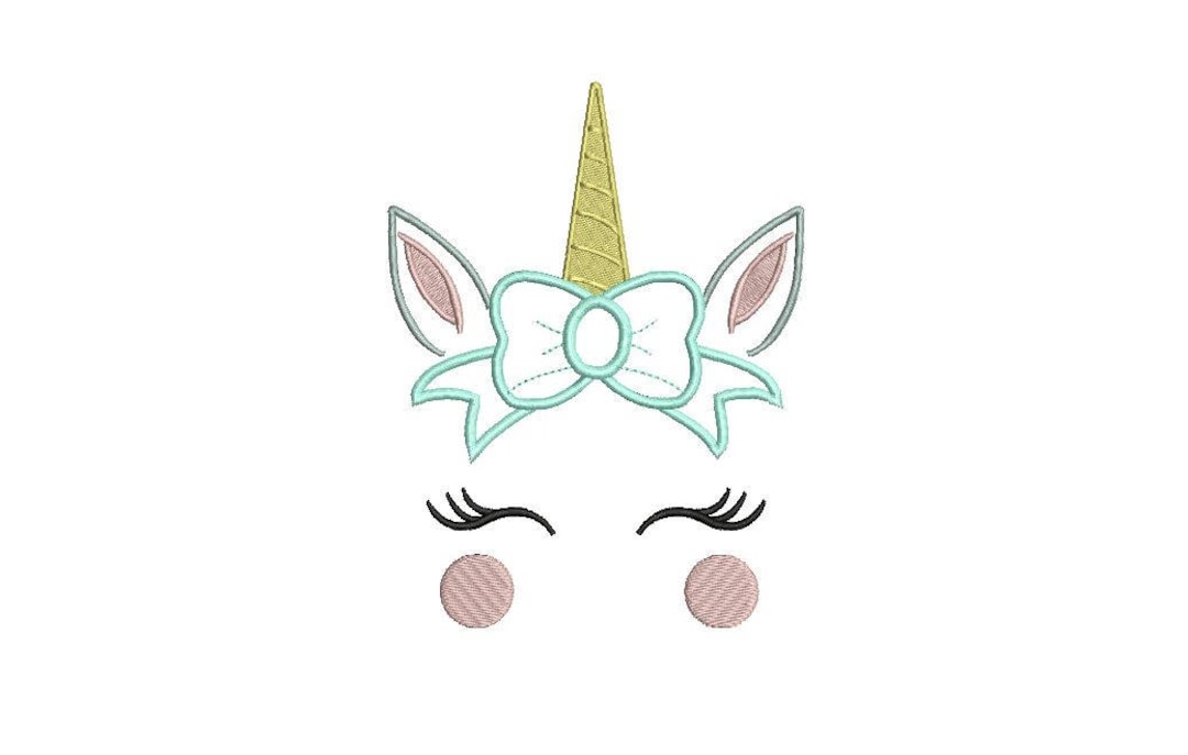 Unicorn Face Embroidery Design - Unicorn With Bow Appliqué Machine ...