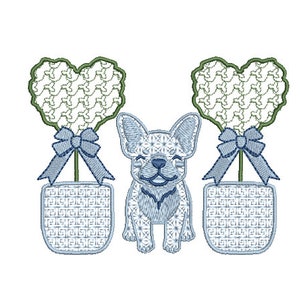 Hamptons Frenchie Topiary Trees -french Bulldog Machine Embroidery File ...