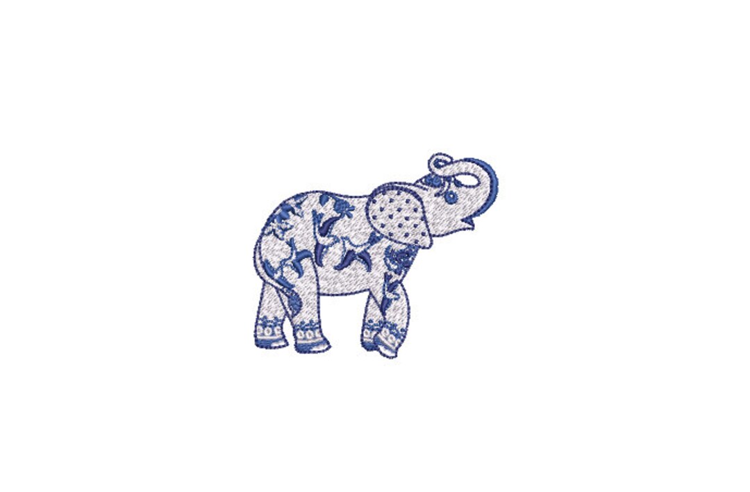 Chinoiserie Chic - Blue Willow Elephant -machine Embroidery File Design ...