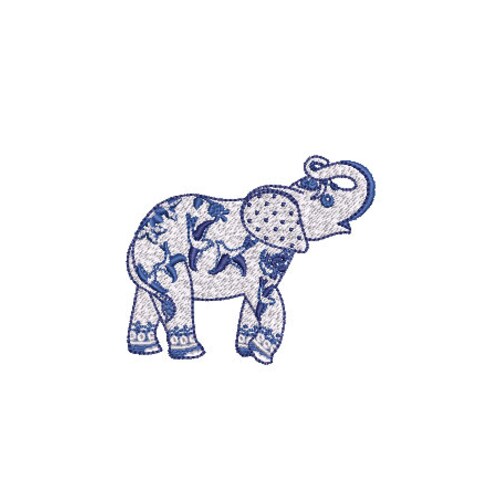 Chinoiserie Chic Blue Willow Elephant machine Embroidery - Etsy
